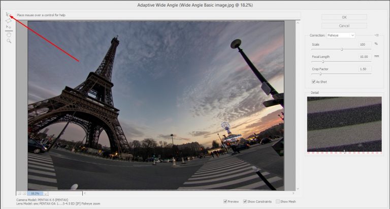 Fish Eye Correction using Photoshop Adaptive Wide Angle